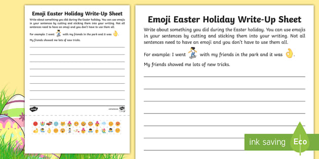 😊 KS1 Emoji Easter Holiday Write-Up Worksheet / Worksheet
