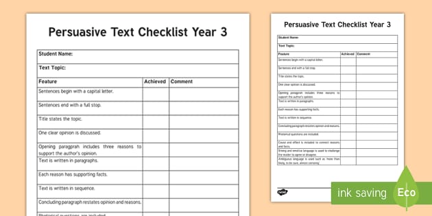 Year 3 Persuasive Checklist