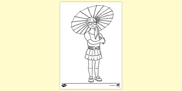 Girl with Shades and Parasol Colouring Sheet - Twinkl