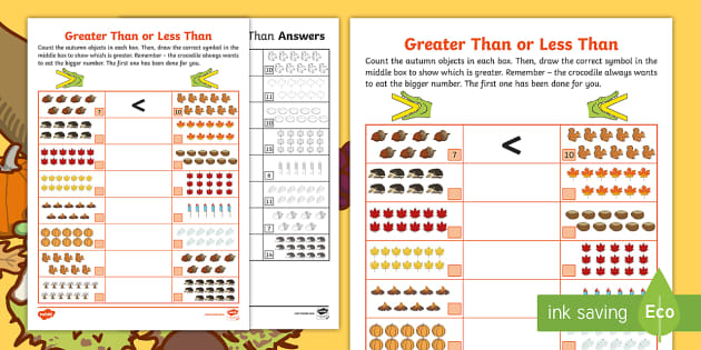 Autumn-Themed Greater Than or Less Than Worksheet