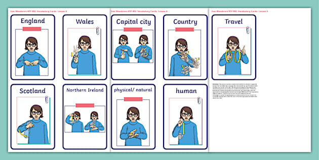 Geo Wonderers KS1 The UK BSL Key Word Cards Lesson Six