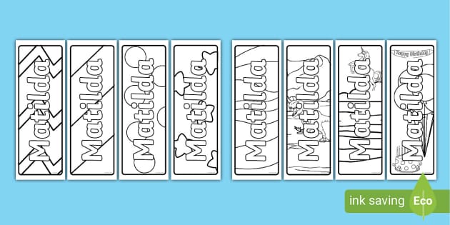 FREE! - Matilda Name Simple Colouring Bookmarks - Twinkl
