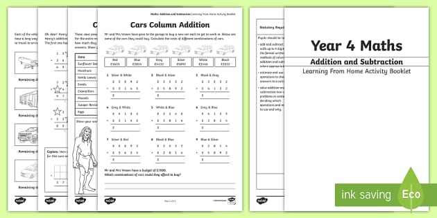 Year 4 Additions And Subtraction Questions Booklet Year 4 Additions And Subtraction Questions Booklet