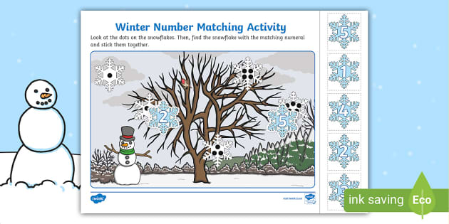 👉 Winter 1-5 Number Matching Activity (teacher made)