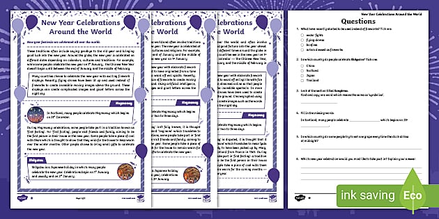 UKS2 New Year Celebrations Around the World Differentiated Reading