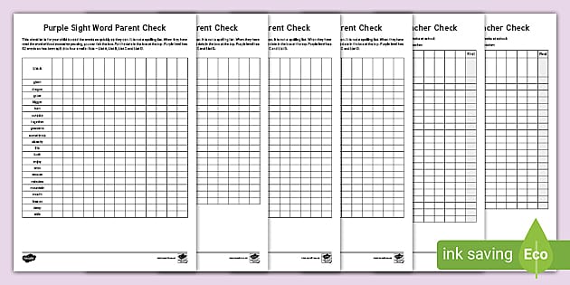 Purple Reading Sight Word Checklist (teacher made) - Twinkl