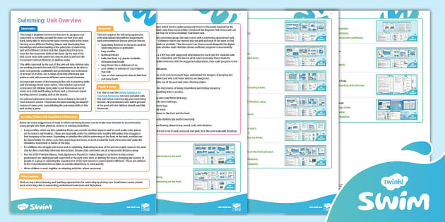 Twinkl Swim - Stage 2 (Beginners) Unit Overview - Twinkl