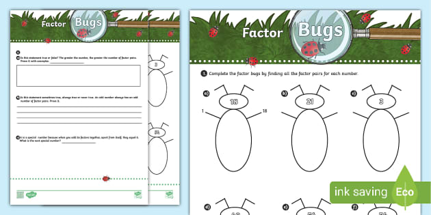 👉 Factor Bugs Worksheet (teacher made) - Twinkl