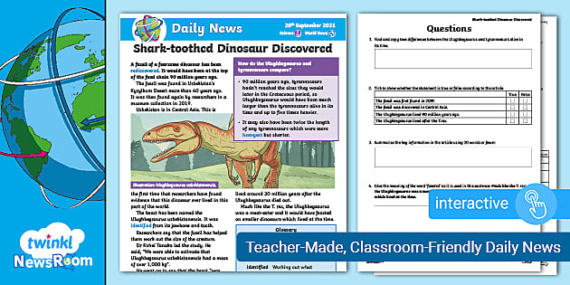 News Story for Kids 7-9: Shark-Toothed Dinosaur Discovered