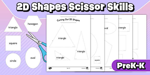 2D Shapes Scissor Skills Worksheets