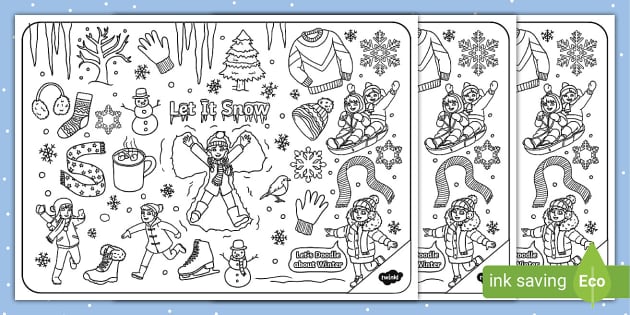 Let's Doodle About Winter Colouring Pages (Teacher-Made)
