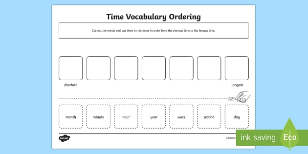 Time Vocabulary Ordering Worksheet / Worksheet - Twinkl
