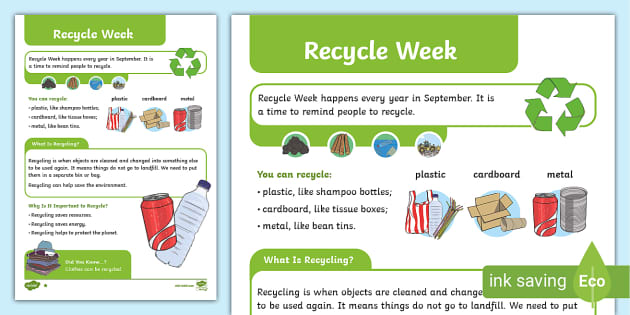 Recycle Week Differentiated Reading Comprehension Activity