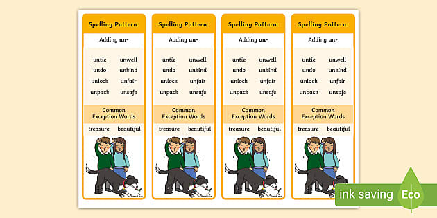Adding un- Spelling Bookmarks (l'enseignant a fait) - Twinkl