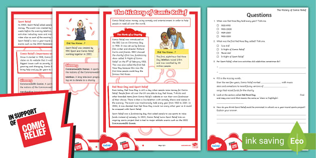 FREE! - Red Nose Day History | Reading Comprehension | Comic Relief
