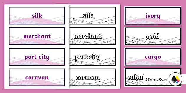 Silk Road Word Cards for 6th-8th Grade (teacher made)