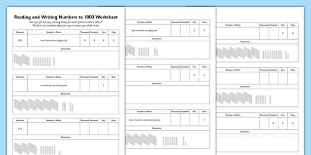 Reading And Writing Numbers To 1000 Worksheet Reading