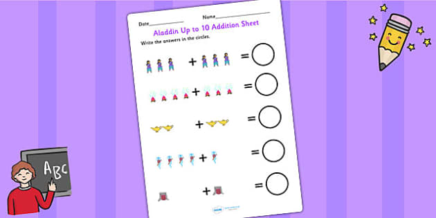 FREE! - Aladdin Up to 10 Addition Sheet - Twinkl