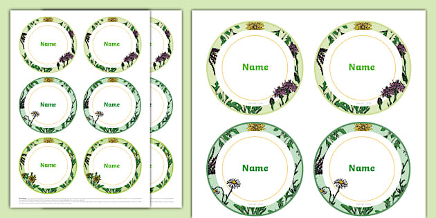 Ireland Flora and Fauna Themed Editable Circle Name Labels