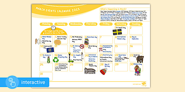 * NEW * March Events Calendar 2025 (teacher made) - Twinkl