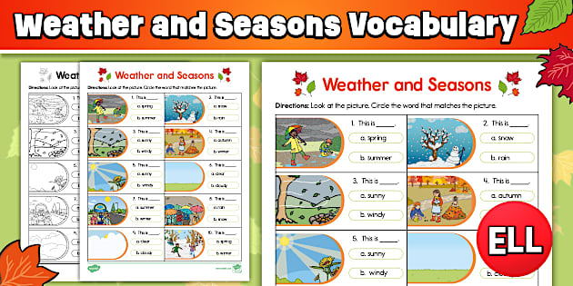 Weather and Seasons Vocabulary for ELL | Picture and Word Worksheet