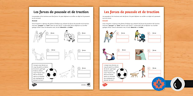 Pushing and Pulling Forces Worksheet French - Twinkl