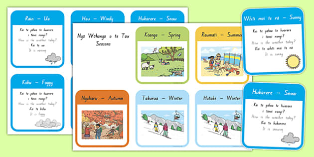 Te Reo Māori Weather and Seasons Flashcards (teacher made)