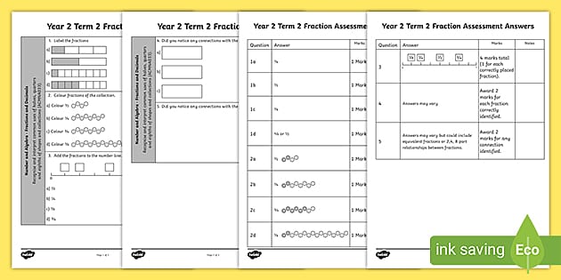Year 2 Fractions Assessment Sheet (teacher made) - Twinkl