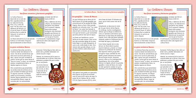 Comprensión lectora - Cultura Nazca (Hecho por educadores)