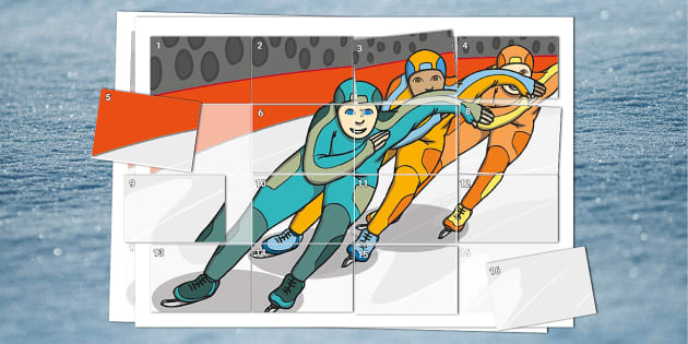 Winter Olympics - Speed Skating - Sticker Puzzle - Twinkl