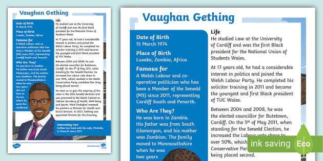 Vaughan Gething Fact File (l'insegnante ha fatto) - Twinkl