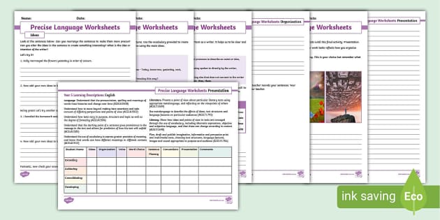 Precise Language Worksheets PDF - Twinkl Teaching Resources