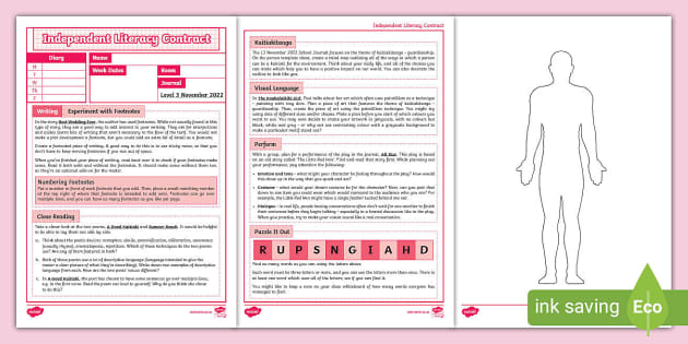 Level 3 November 2022 Journal: Independent Learning Contract