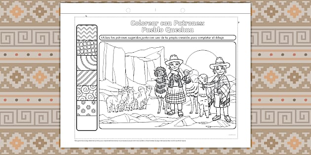 Guía de Trabajo: Colorear con Patrones - Pueblo Quechua
