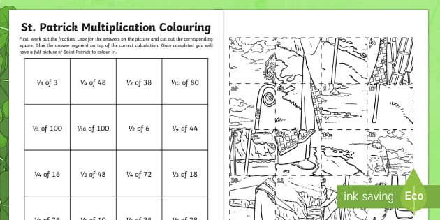 St. Patrick's Fractions of Numbers Colouring Worksheet / Worksheet