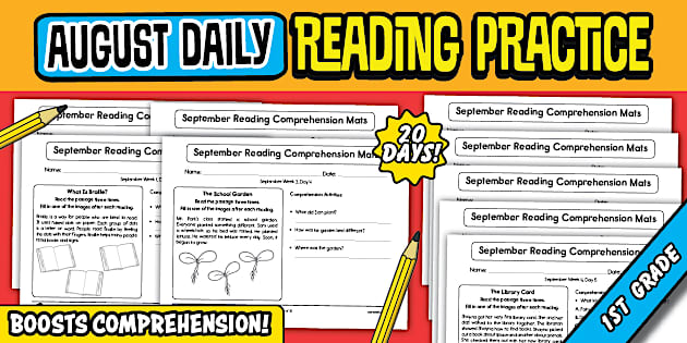 First Grade August Daily Reading Comprehension Mats - Twinkl