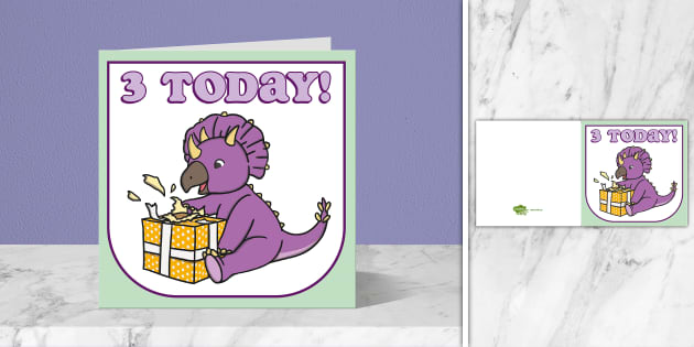Dinosaur Birthday Card Age Three | Twinkl Party - Twinkl