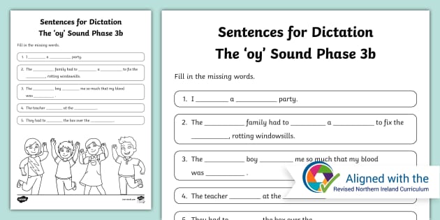 Linguistic Phonics Phase 3b 'oy' Sound Dictation Sentences Activity