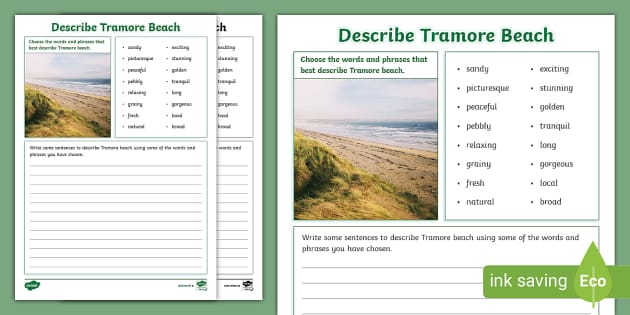 Describe Tramore Beach Worksheet (teacher made) - Twinkl