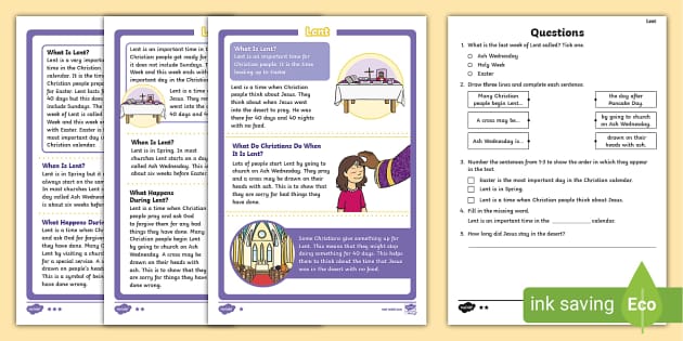 KS1 Lent Differentiated Reading Comprehension Activity