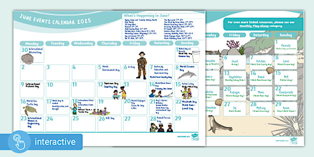 June Events and Play-Along Calendar Pack (2024) - Twinkl