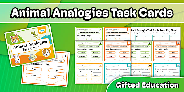 Simple Animal Analogies Task Cards for Gifted Education