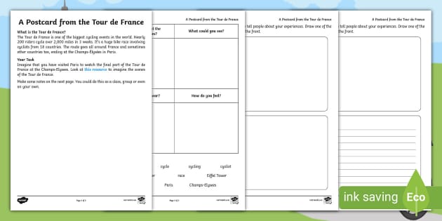 KS1 Postcard from the Tour de France Differentiated Writing Worksheet