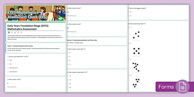 Kindergarten (Kindergarten) Mathematics Assessment Google Form