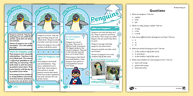 KS1 All About Penguins Differentiated Reading Comprehension