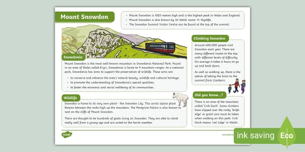 Mount Snowdon Fact File (teacher made) - Twinkl