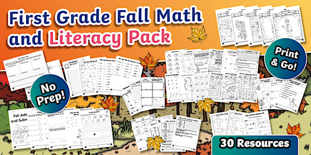 First Grade Fall Math and Literacy Packet - Twinkl