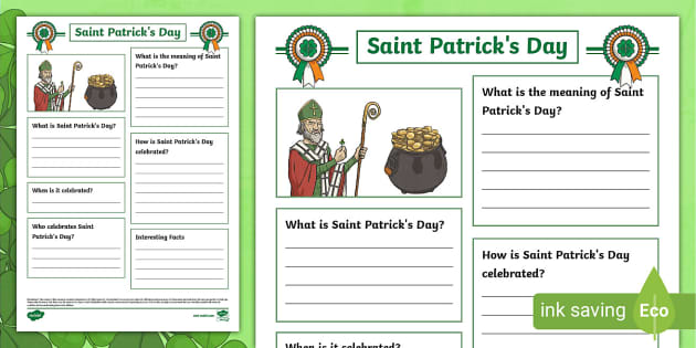 Saint Patrick's Day Fact File Template (teacher made)