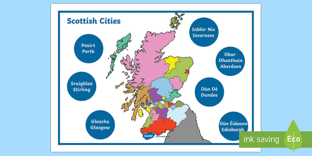 Scottish Cities Word Mat Gaelic English Word Mat - Twinkl