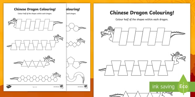 Colour Half the Chinese Dragon Worksheet / Worksheet